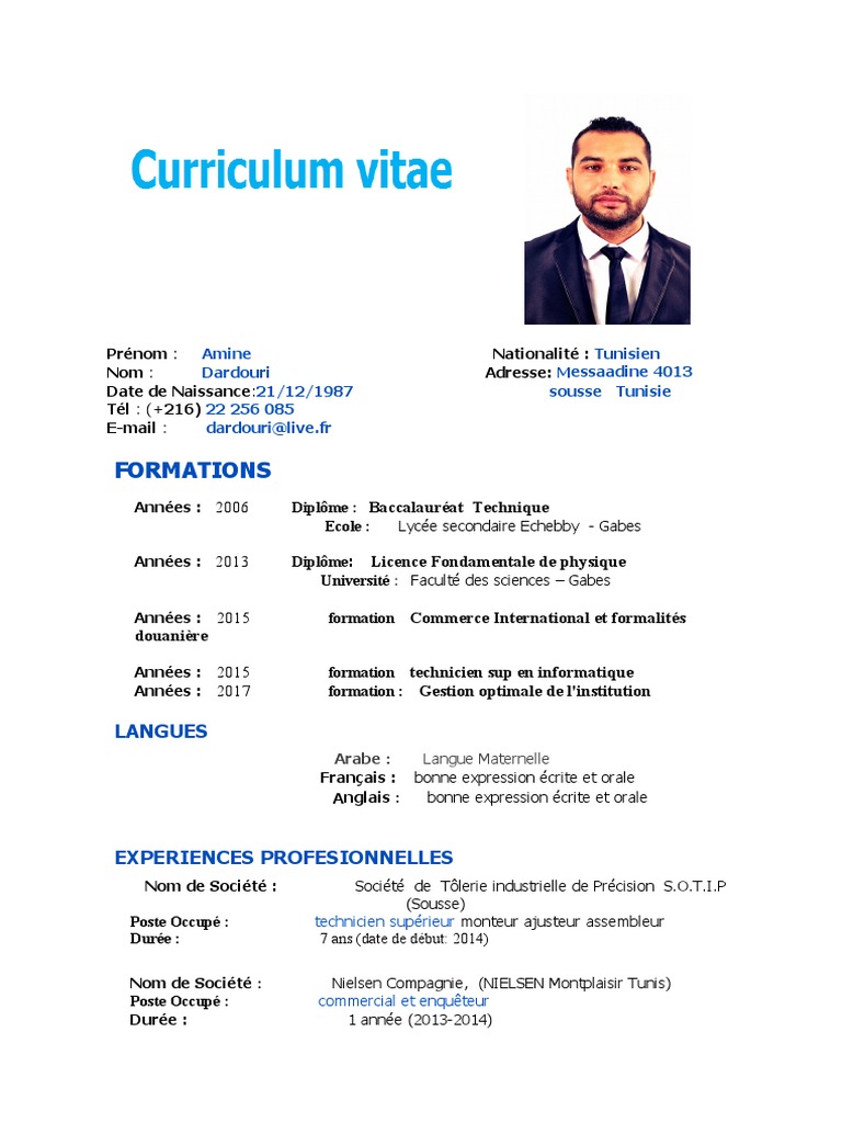 CV Amine Dardouri FRANCAIS | PDF