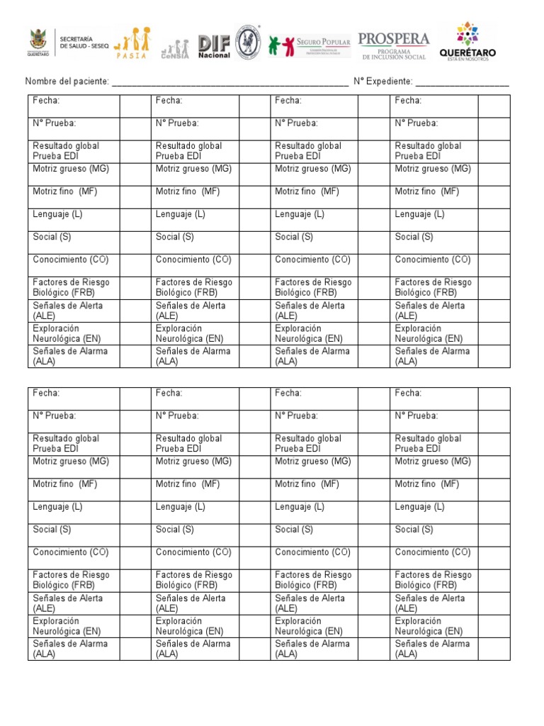 Formato de Registro Pruebas EDI | PDF | Especialidades Medicas | Medicina CLINICA
