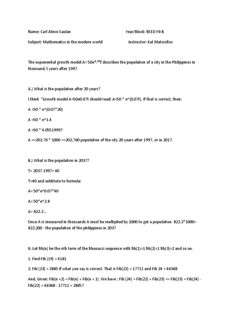 II. Let Fib (N) Be The NTH Term of The Fibonacci Sequence With Fib (1 ...