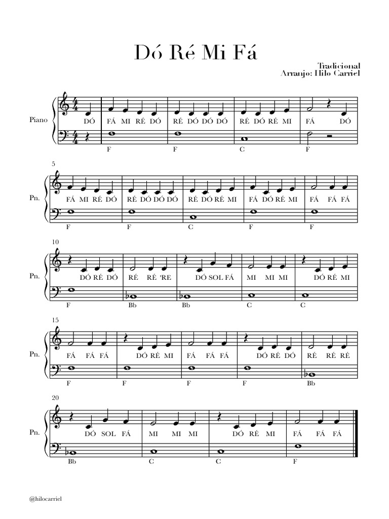 Partitura de Dó Ré Mi Fá para Piano | PDF | Notación | Notación musical