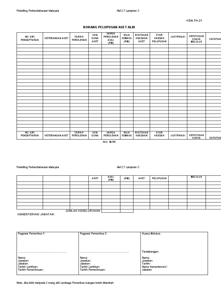 Kew - Pa-21 Borang Pelupusan Aset Alih | PDF