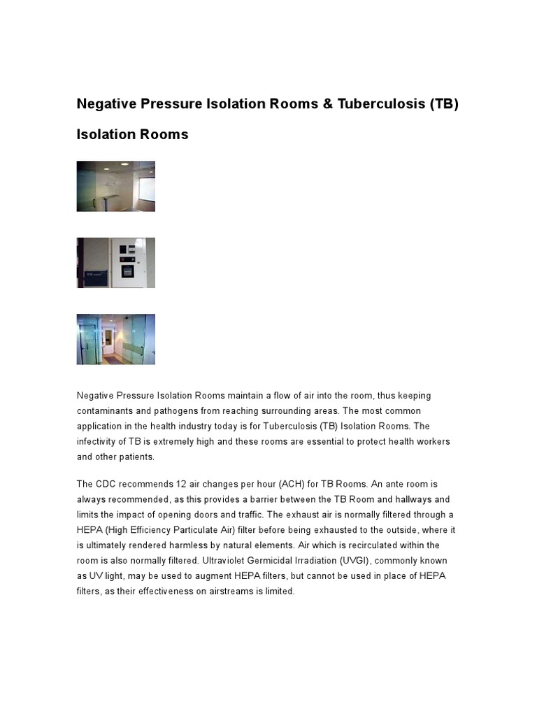 Negative Pressure Isolation Rooms for TB | PDF