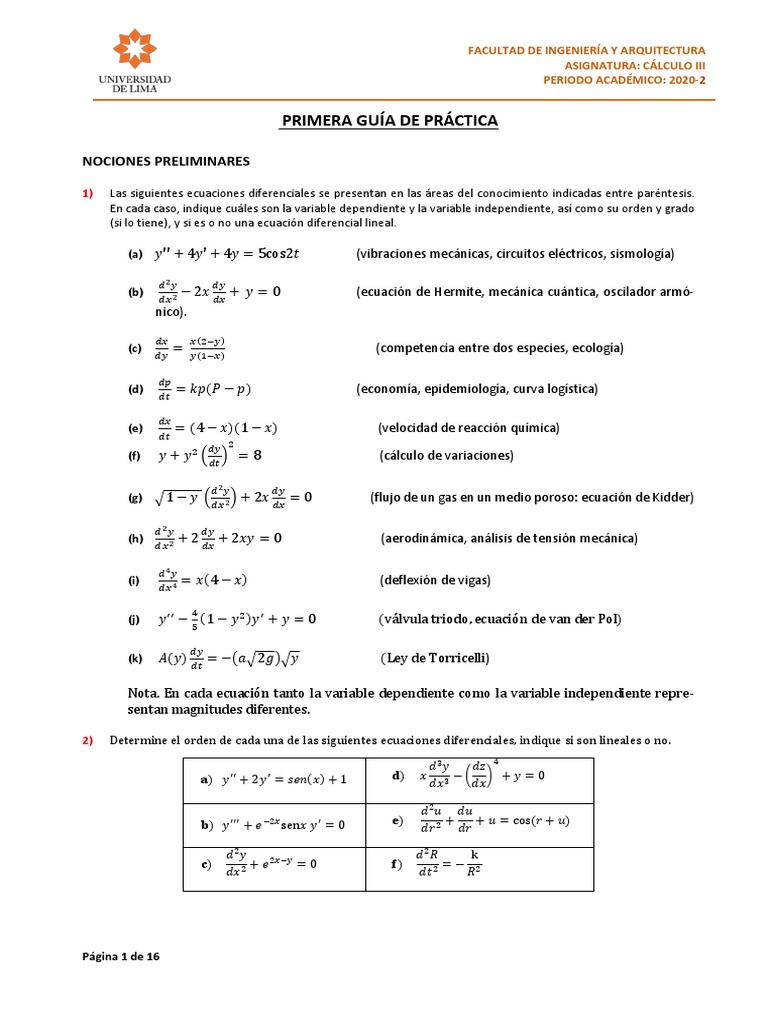 Guia n01 Ciii 2020-2 | PDF | Tangente | Pendiente