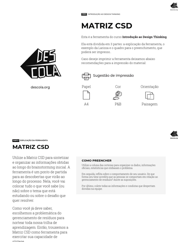 Descola Matriz CSD Introducao DT | PDF | Design Thinking | Desperdício