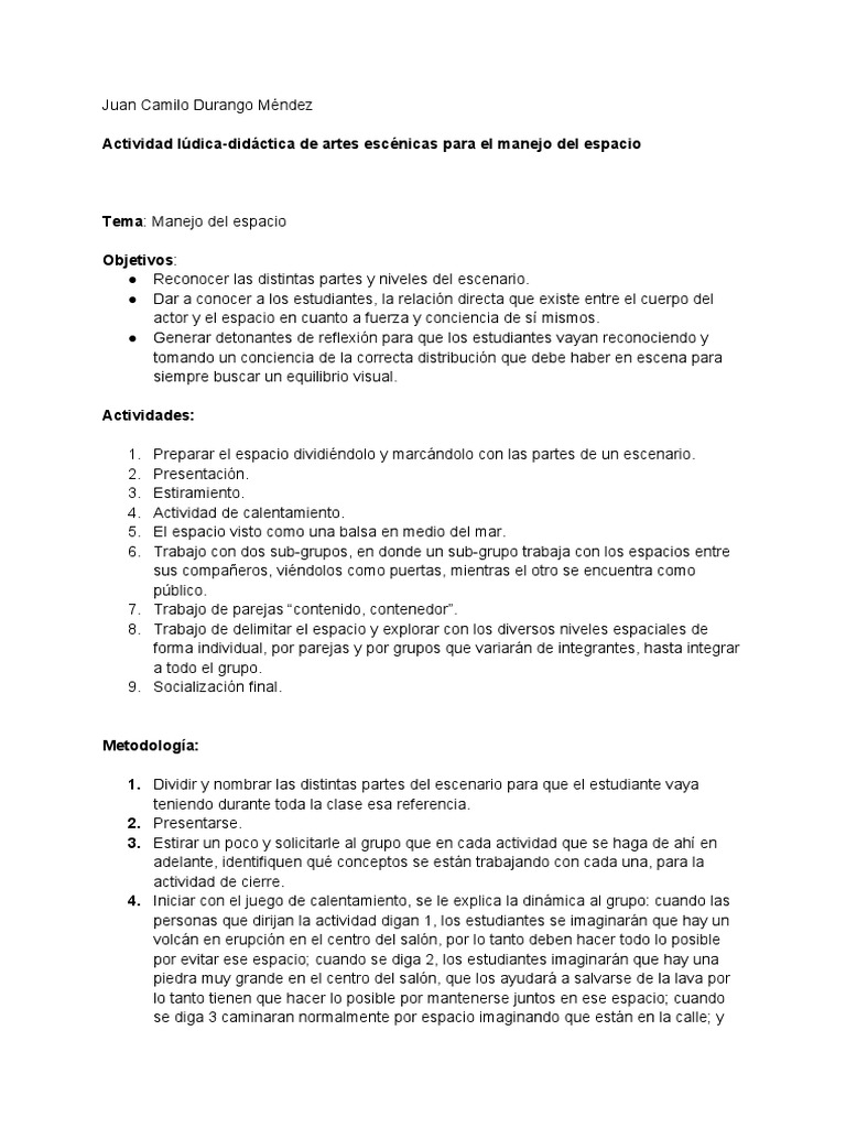 Ejercicios de espacio en artes escénicas | PDF