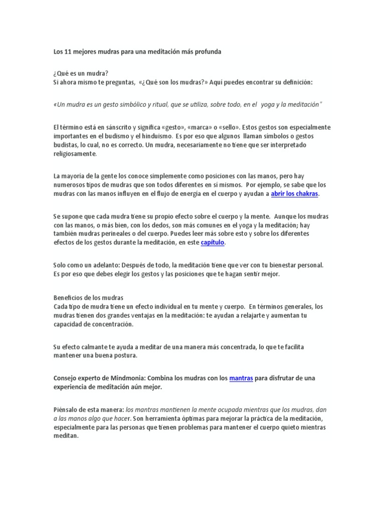 Los 11 Mejores Mudras Para Una Meditación Más Profunda Pdf