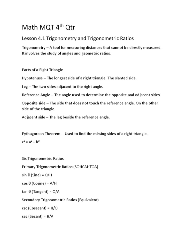 Basic Trigonometry Reviewer | PDF | Trigonometric Functions | Sine