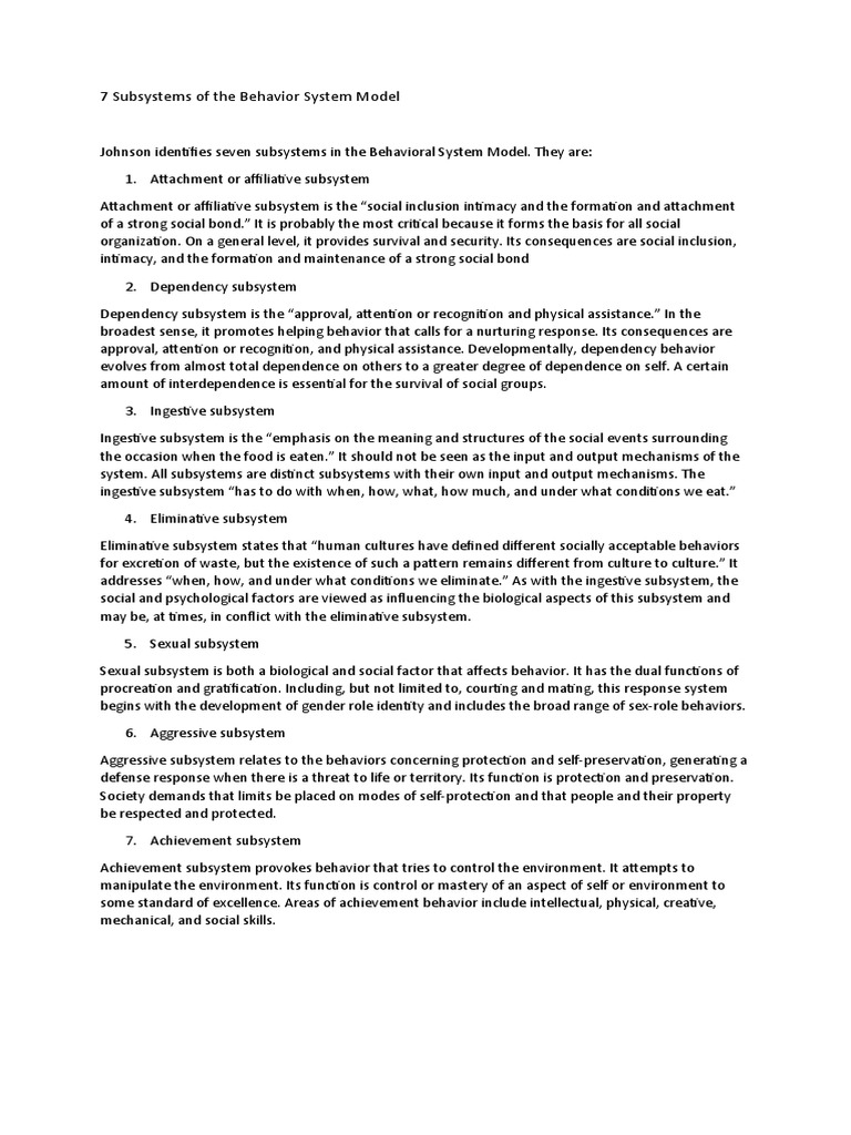 Dorothy Johnson - Behavioral System Model | PDF | System | Behavior