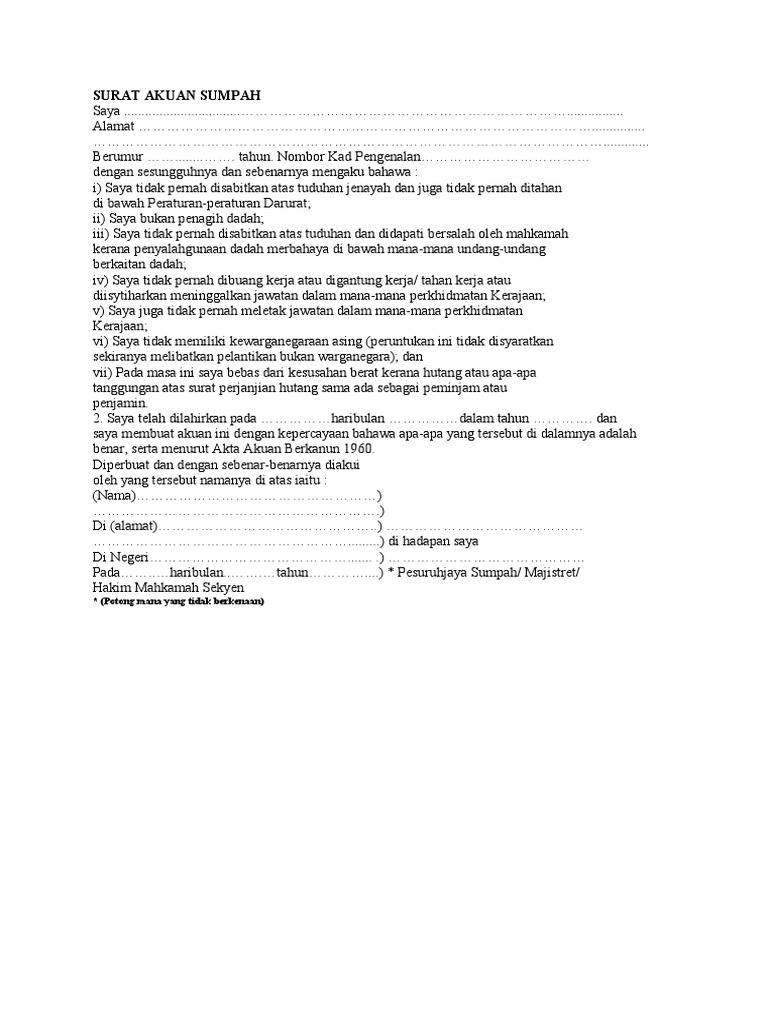 Surat Akuan Sumpah | PDF