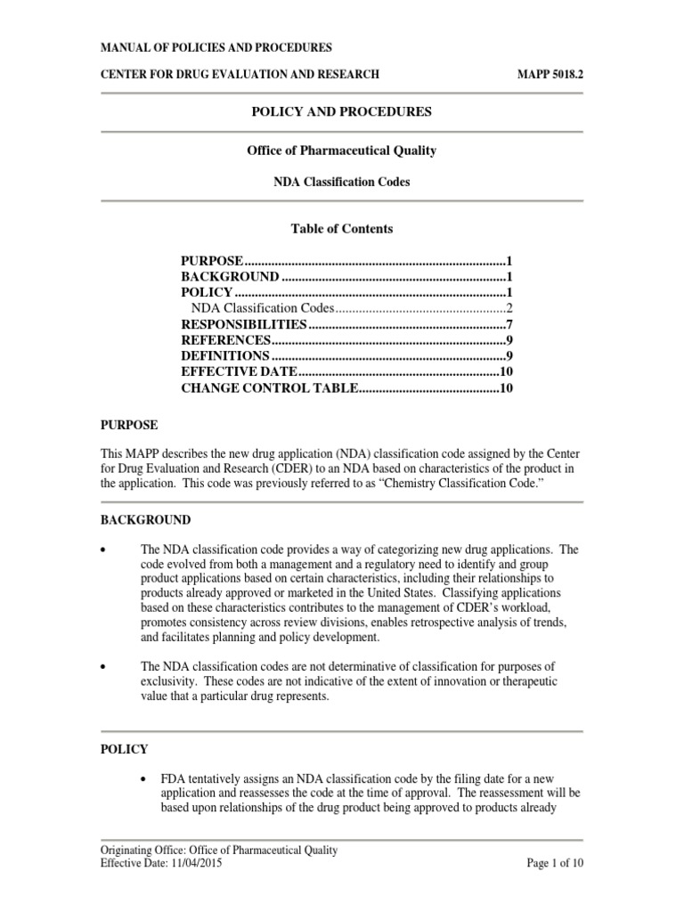 NDA Classification Codes | PDF | Over The Counter Drug | Food And Drug ...