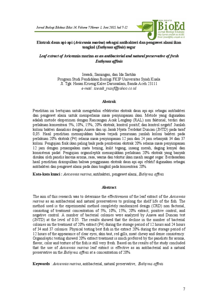 Ekstrak Daun Api-api sebagai Pengawet Ikan | PDF | Sains & Matematika