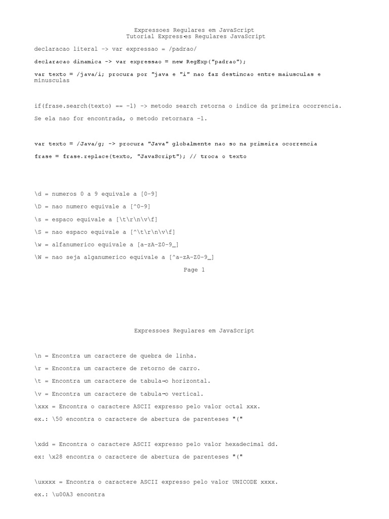 Expressoes Regulares em Javascript | PDF | Dados de computador | Áreas ...