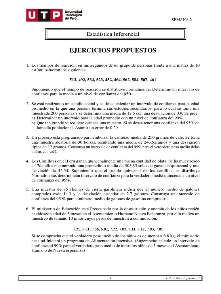 S02.s1 - Resolver Ejercicios | PDF | Intervalo de confianza | Métodos de evaluación