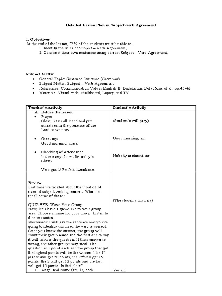 SVA Lesson PLan | PDF | Subject (Grammar) | Verb