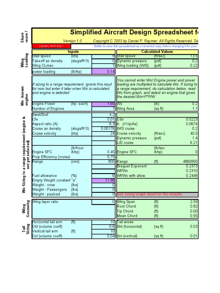 Raymer Simplified Aircraft Design Spreadsheet (SAM) | PDF | Landing ...