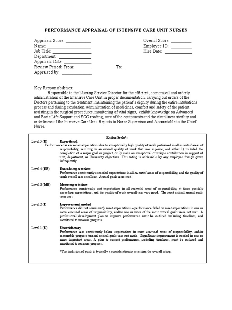 Performance Appraisal Examples For Nurses