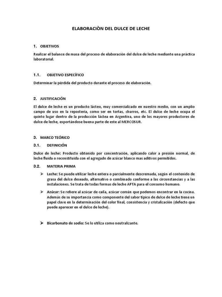 Balance de Masa-Dulce de Leche | PDF | Leche | Azúcar
