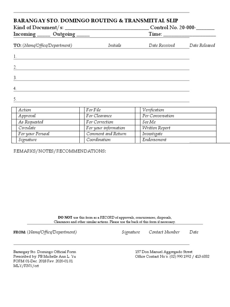 Barangay Routing and Transmittal Slip-Rev-20-0108 | PDF