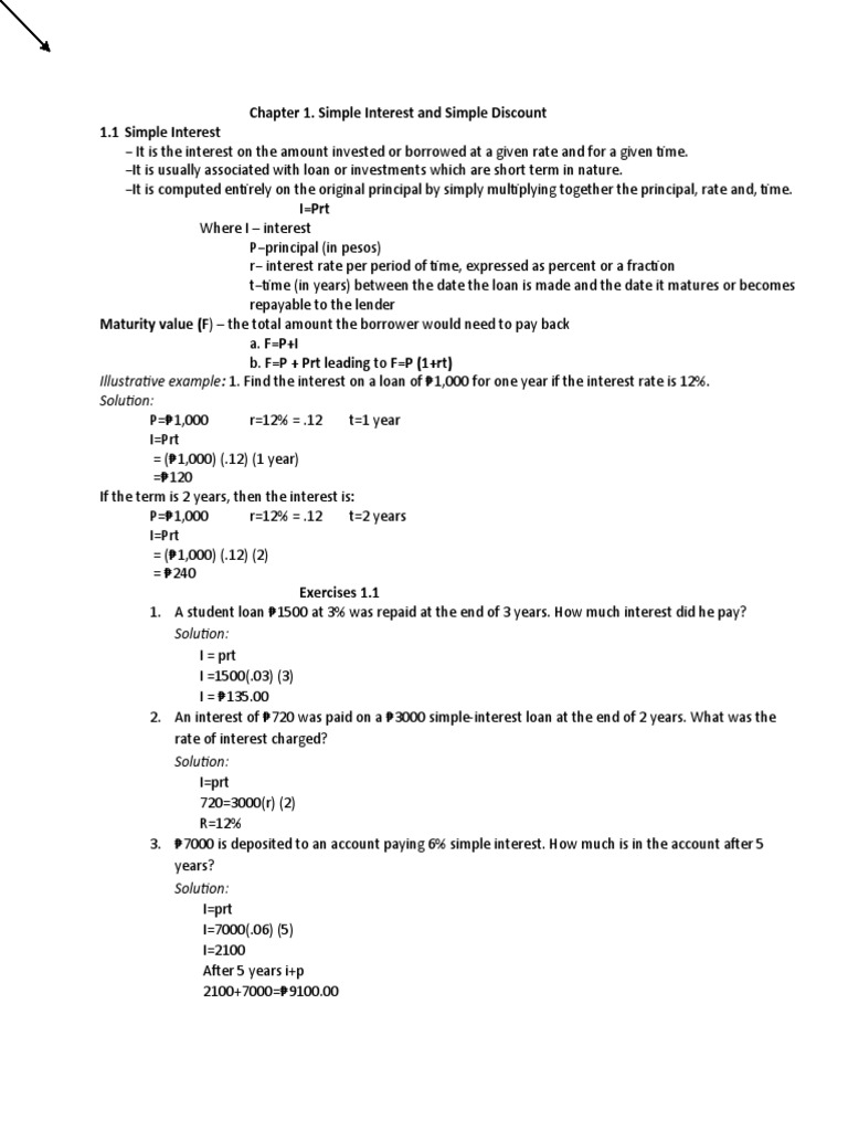 Chapter 1. Simple Interest and Simple Discount 1.1 Simple Interest ...
