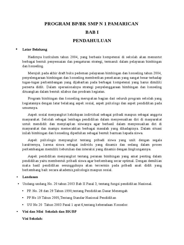 Program BP/BK SMP N 1 Pamarican Bab I Pendahuluan: Latar Belakang | PDF