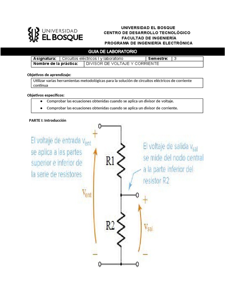 Lab No.3 Divisor de Corriente y Voltaje | PDF | Red eléctrica | voltaje