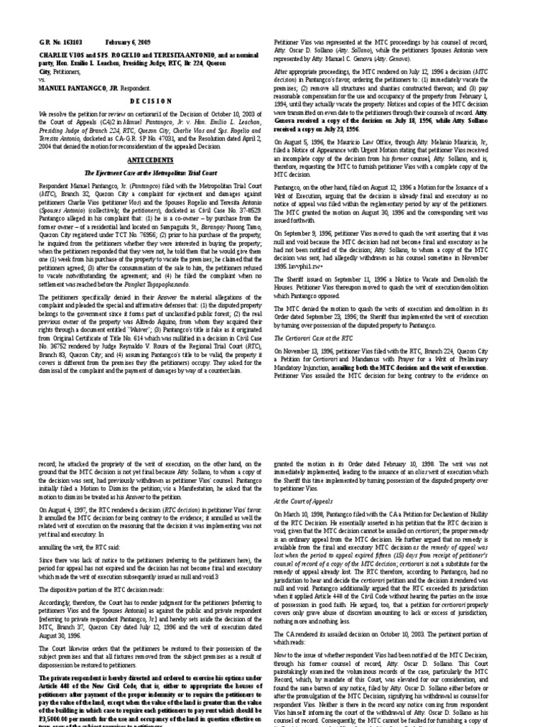 The Ejectment Case at The Metropolitan Trial Court | PDF | Appeal ...