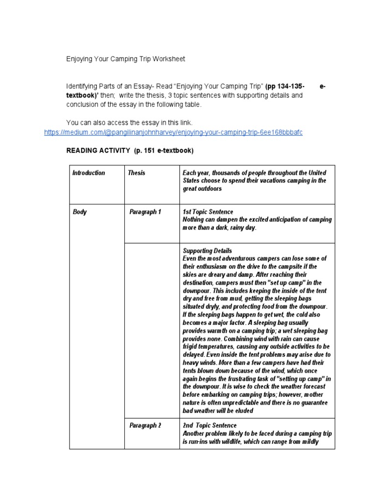 ESSAY - PARTS (Enjoying Your Camping Trip) | PDF | Camping | Tent