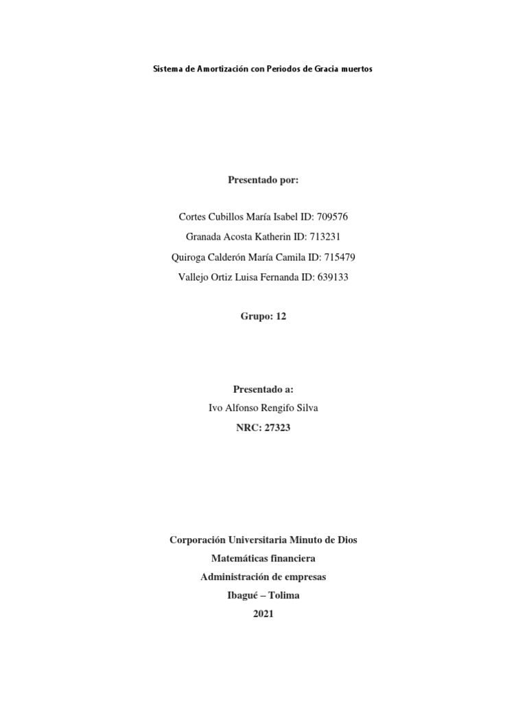 Sistema de Amortización Con Periodos de Gracia Muerto. | PDF