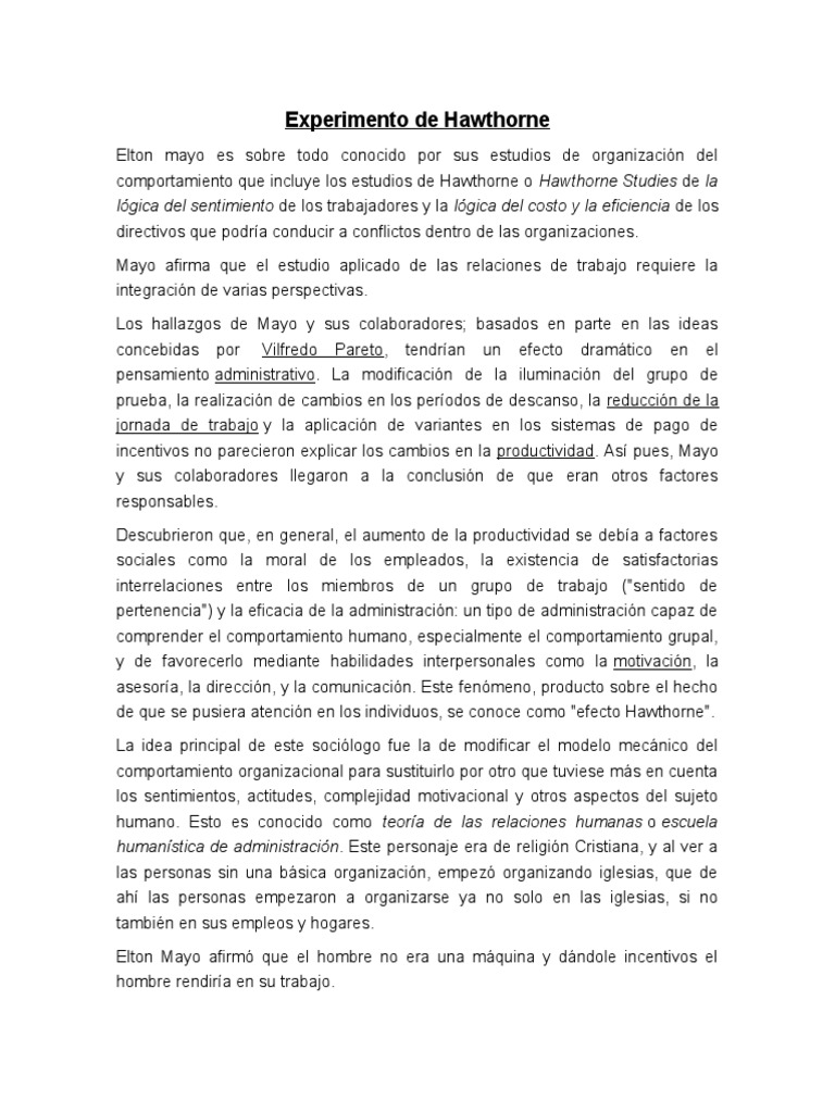 Experimento de Hawthorne | PDF | Crecimiento personal y profesional ...