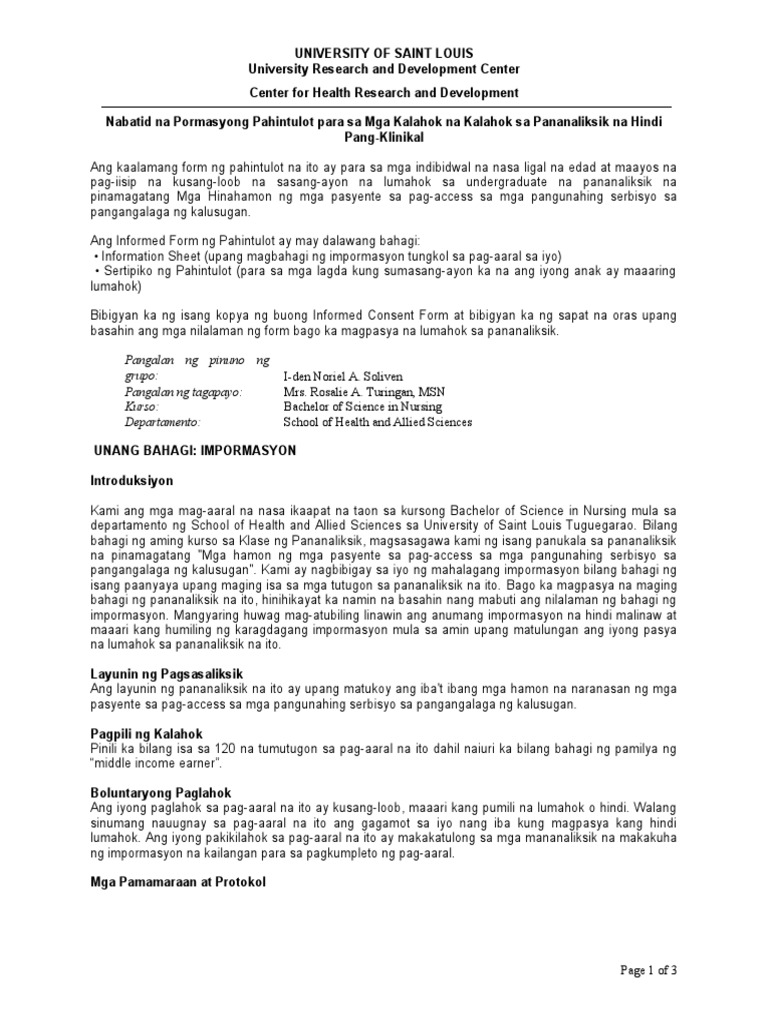 Informed Consent (TAGALOG) | PDF