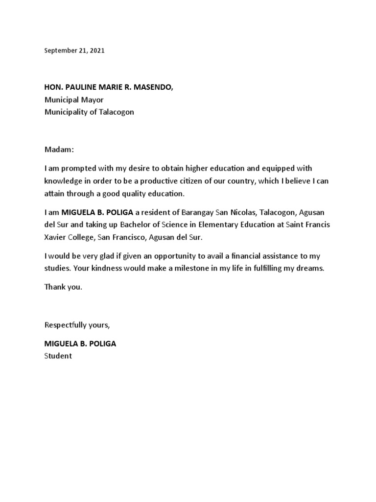 Letter Educational Assistance | PDF