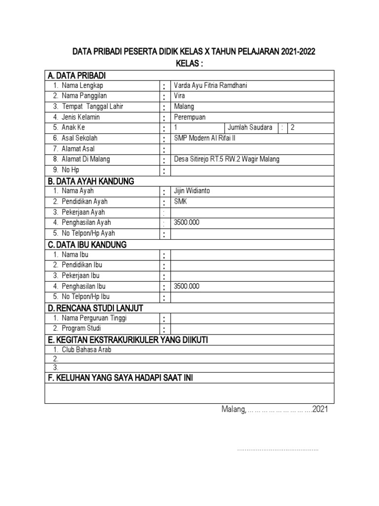 Format Data Siswa New | PDF