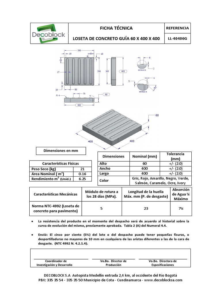 Ficha Tecnica Loseta LL 40406g Guia | PDF Ficha Tecnica Loseta LL 40406g Guia | PDF
