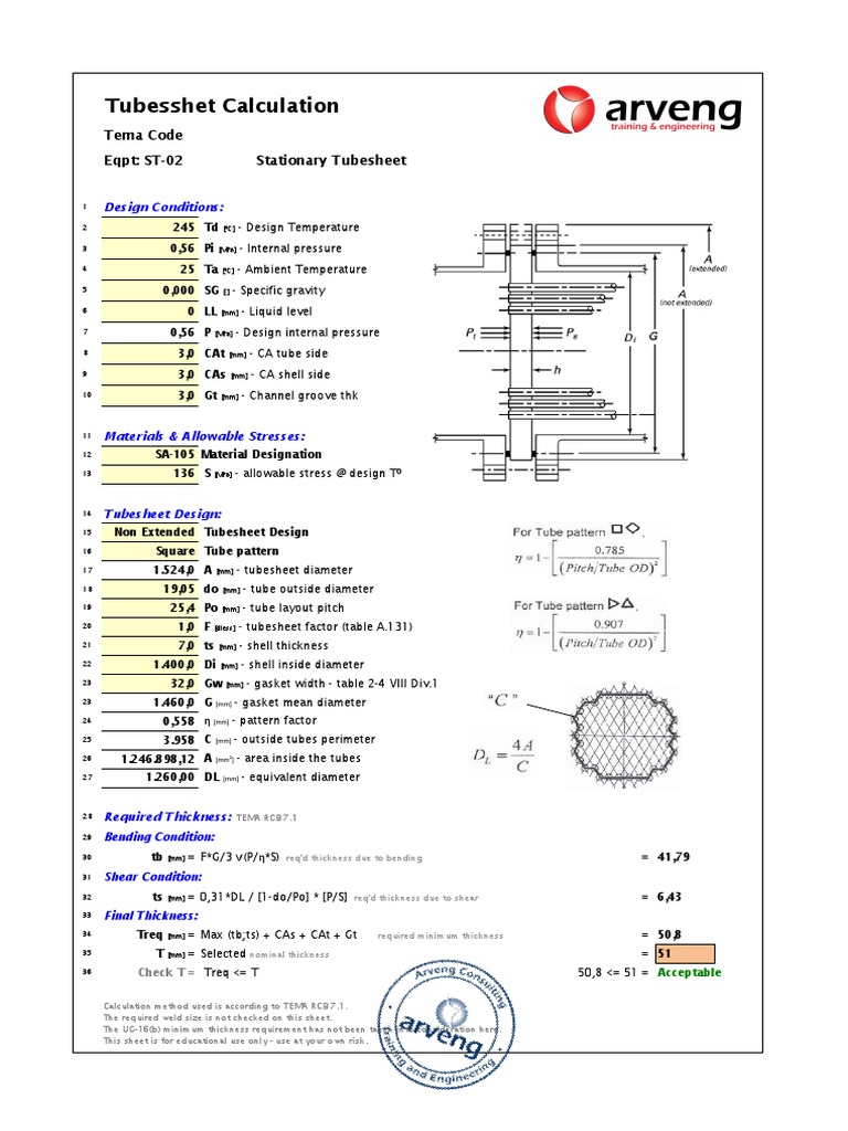 Tema Tubesheet Calculation Sheet | PDF | Industrial Processes ...