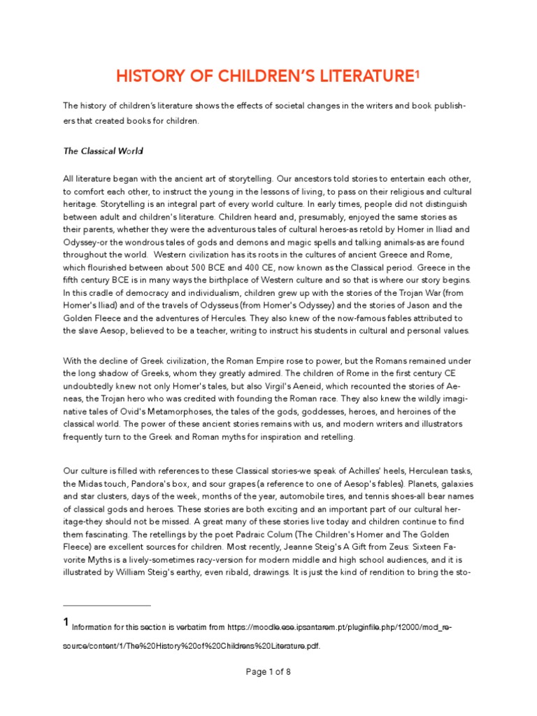 Lesson 3. History of Childrens Literature (Simplified Form) | PDF ...