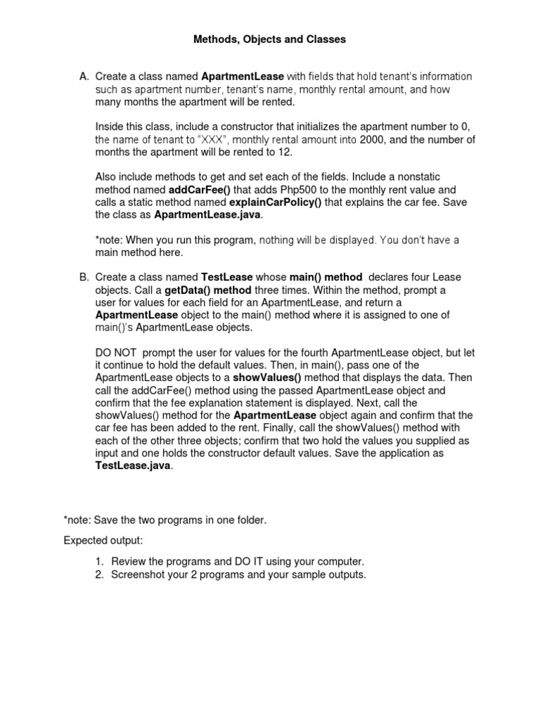 Activity 4 (Question) Methods, Objects and Classes | PDF | Method ...