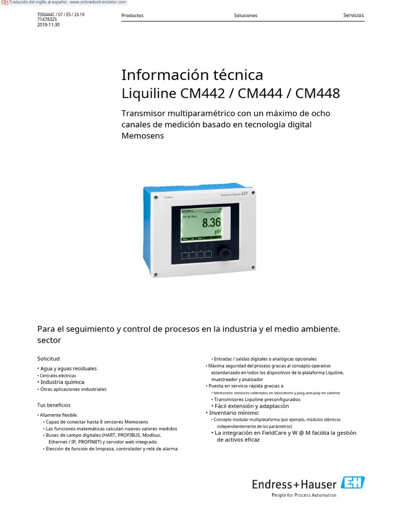 CM442 Transmisor Multiparámetro E+H.en - Español | PDF | Relé ...