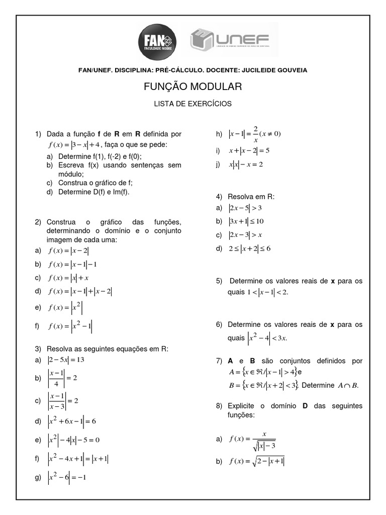 Lista de Atividades - Funcao Modular - 21 05 2017 | PDF