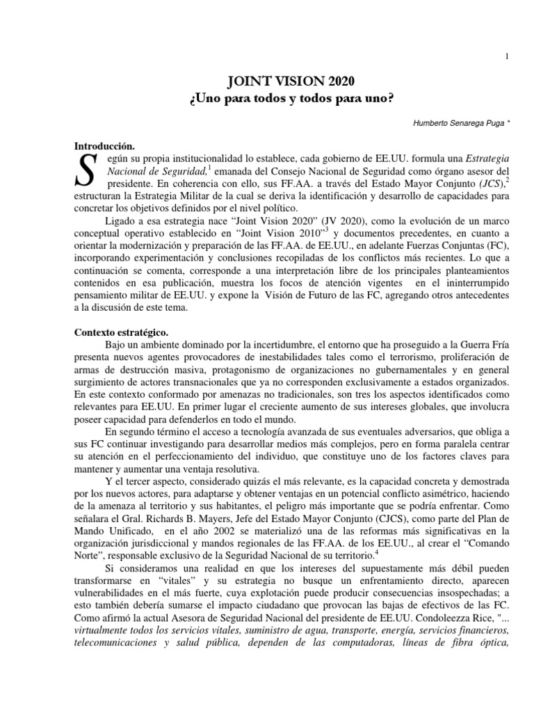 Joint Vision 2020 Eeuu | PDF | Información | Estado (política)