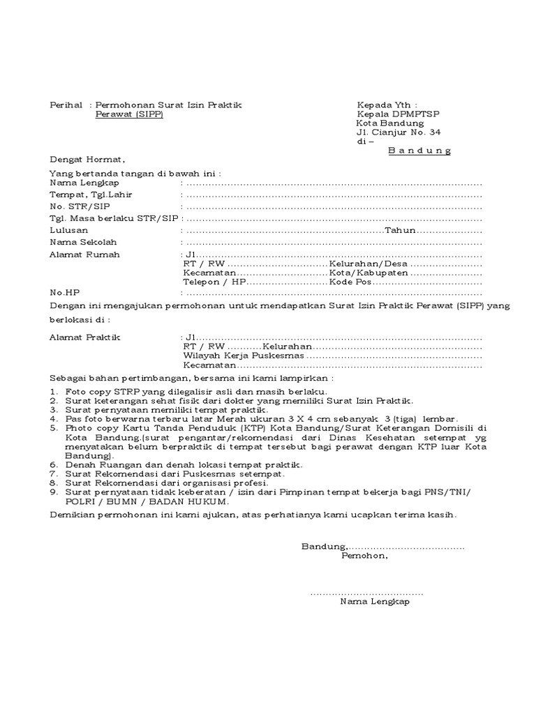 Form SIP Perawat Mandiri | PDF
