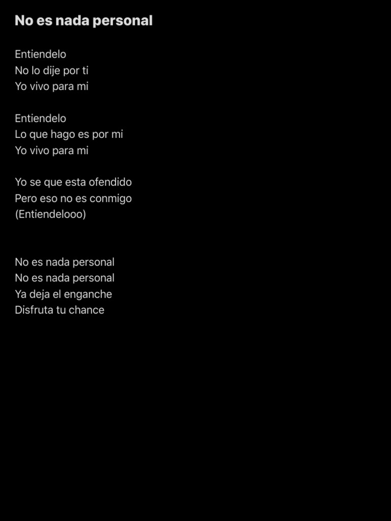No es nada personal: Letra Análisis | PDF