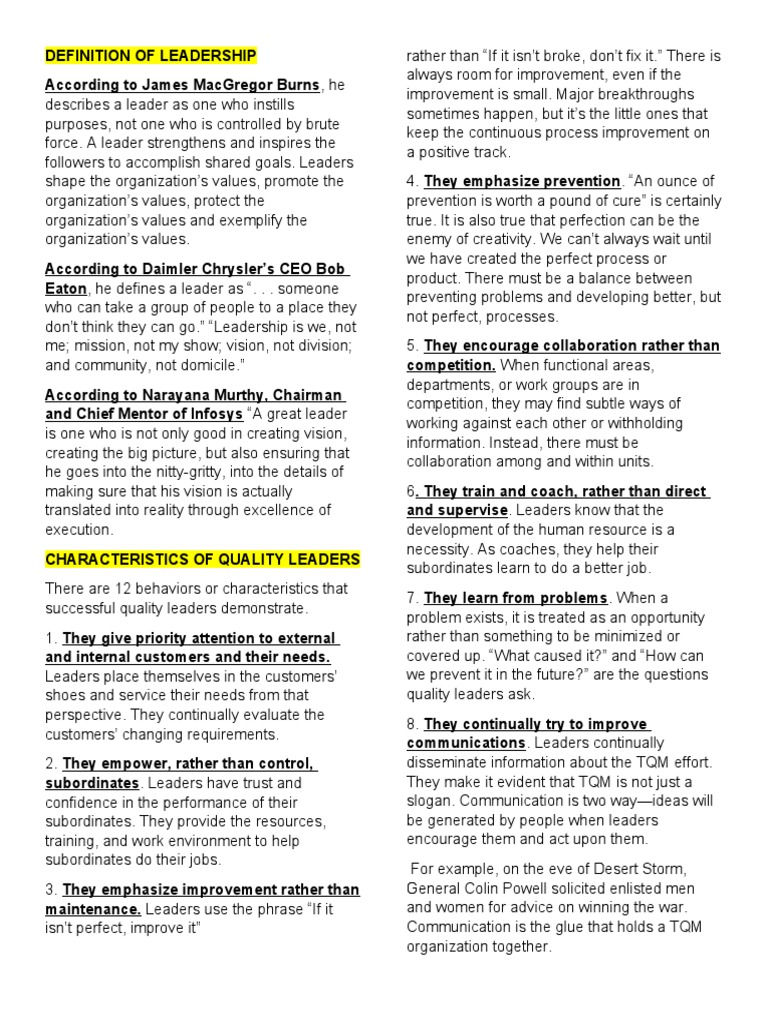 TQM Midterm Reviewer | PDF | Goal | Leadership