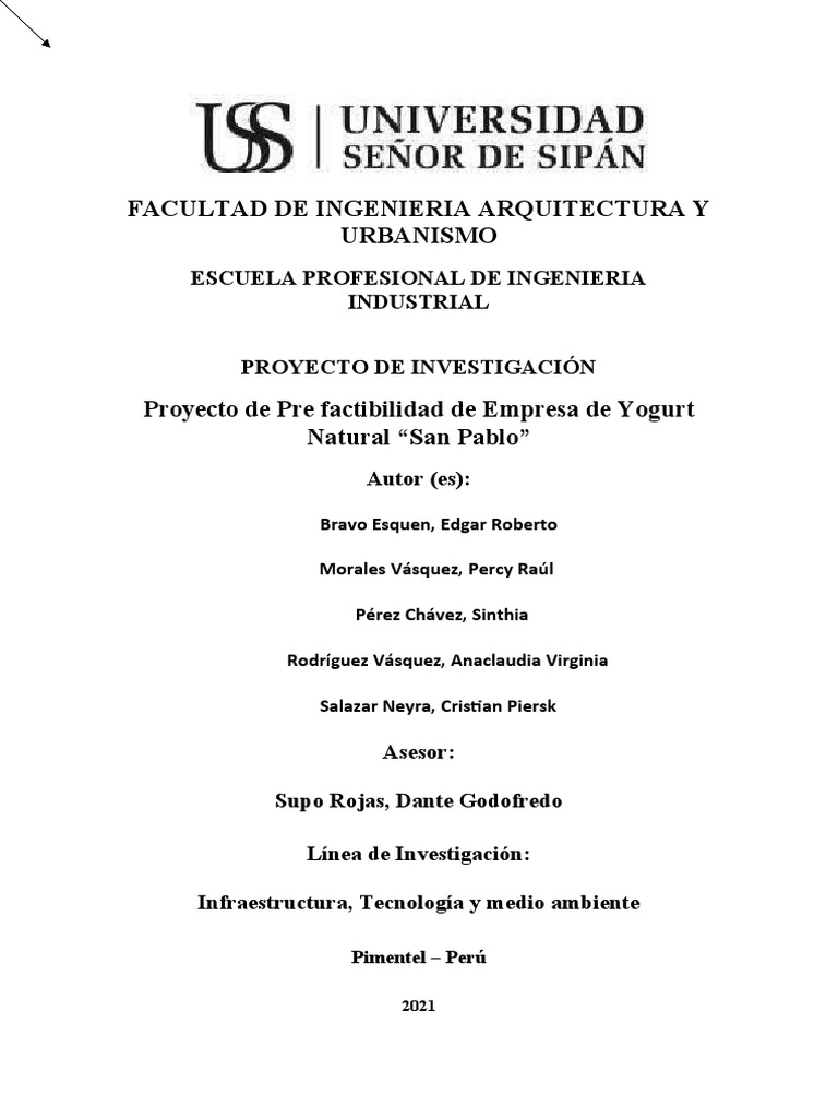 Proyecto de Pre Factibilidad Yogurt Pa2 | PDF | Marketing | Análisis FODA