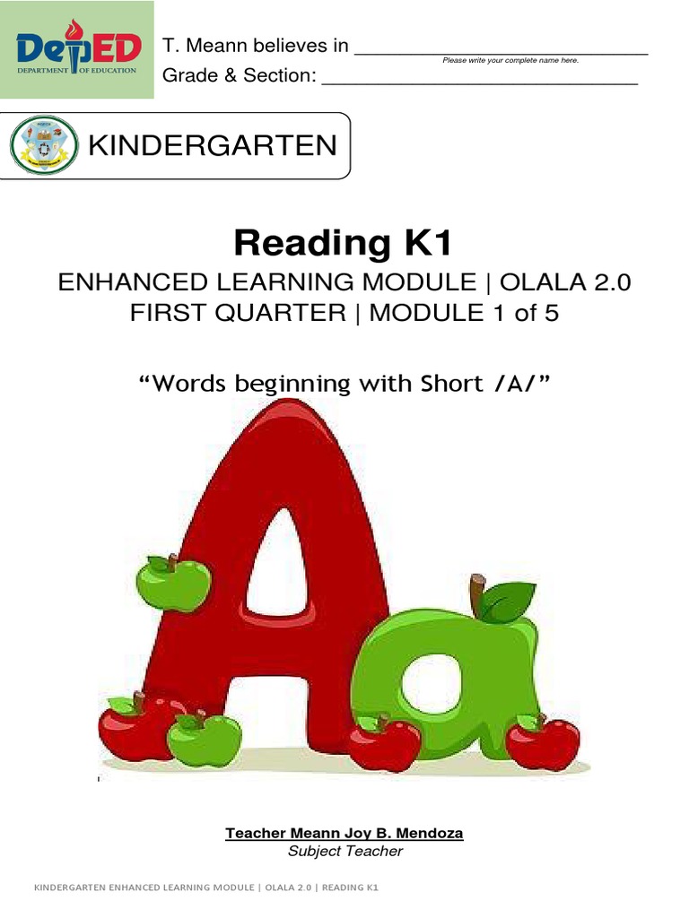 Kinder 1 Reading Module | Download Free PDF | Learning | Critical Thinking