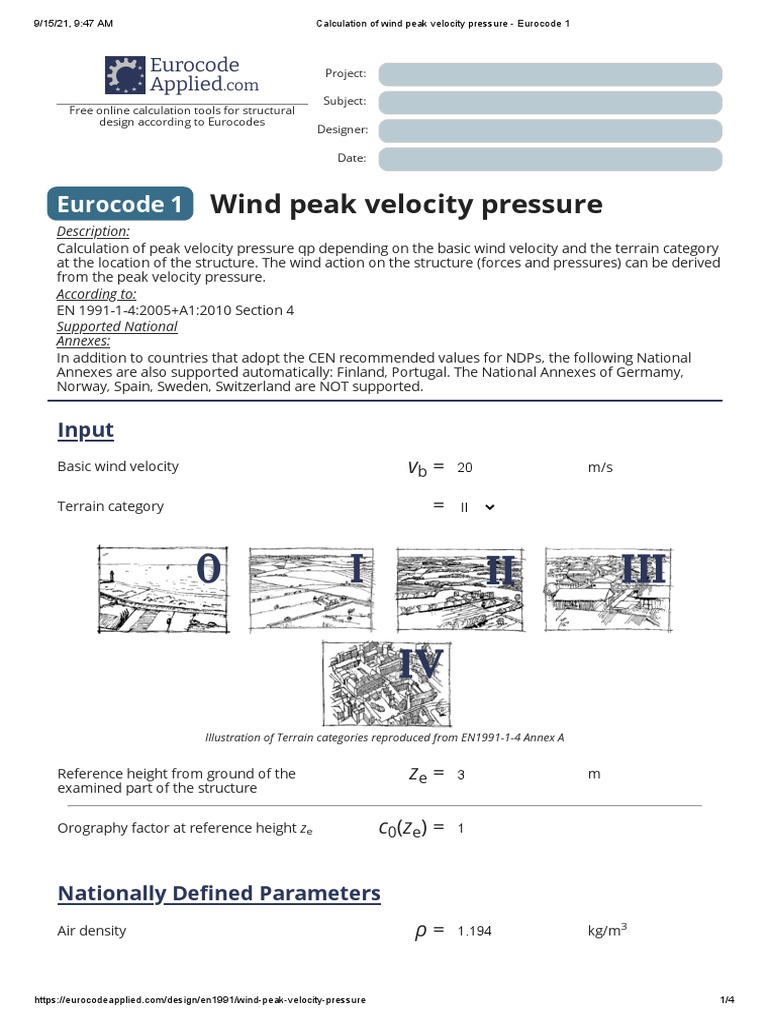 Calculation of Wind Peak Velocity Pressure - Eurocode 1 | PDF ...
