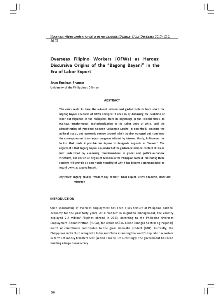 Overseas Filipino Workers (OFWs) As Heroes | PDF | Human Migration ...