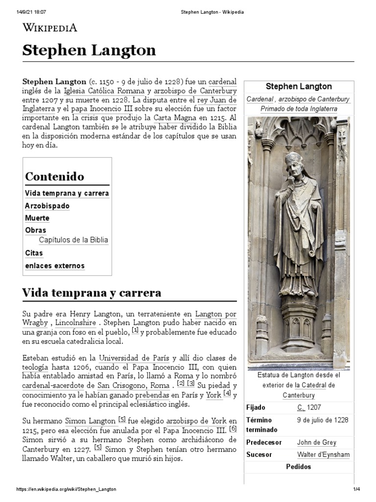 1228 - Stephen Langton - Wikipedia | PDF | Carta Magna