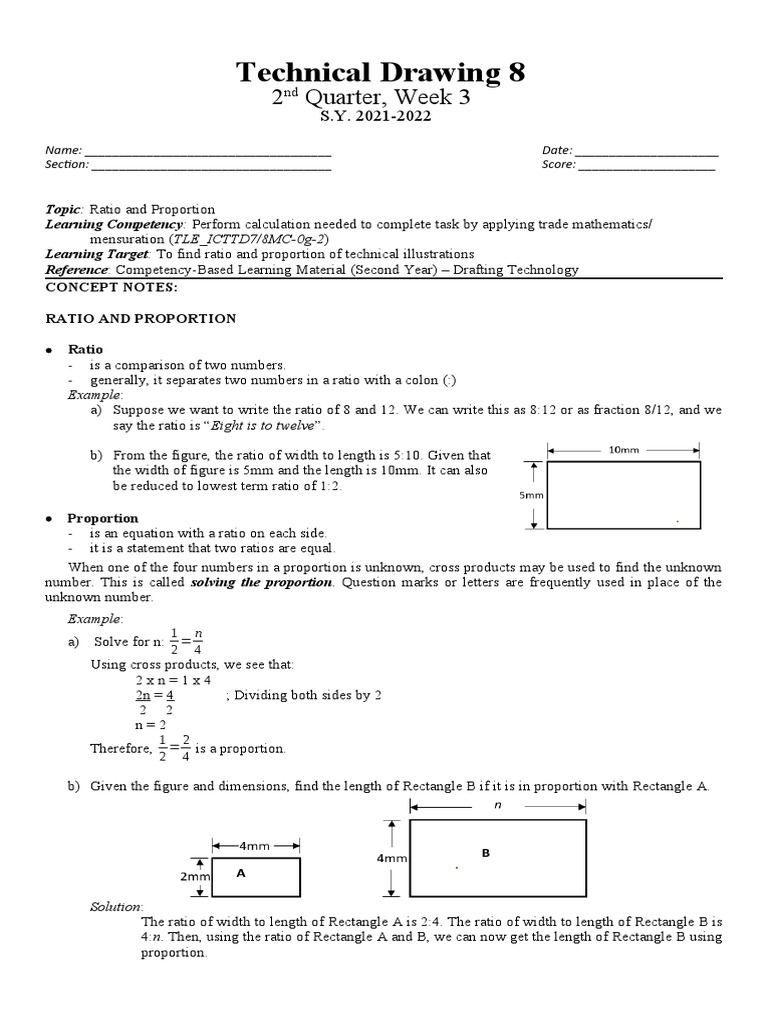 Technical Drawing 8 (Quarter 2 - Week 3) | PDF | Ratio | Mathematical ...
