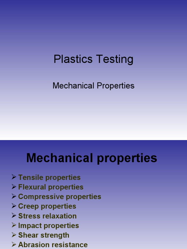 Plastics Testing: Mechanical Properties | PDF | Fracture | Strength Of ...