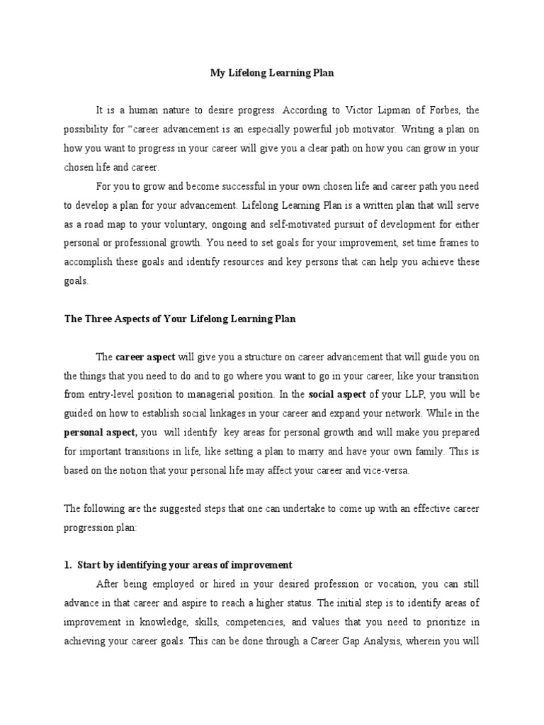 My Lifelong Learning Plan Pdf Goal Knowledge